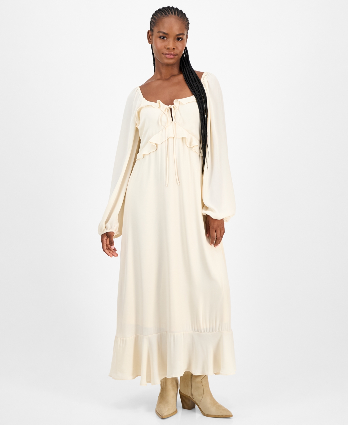 Click here for And Now This Womens Ruffle Long-Sleeve Maxi Dress... prices