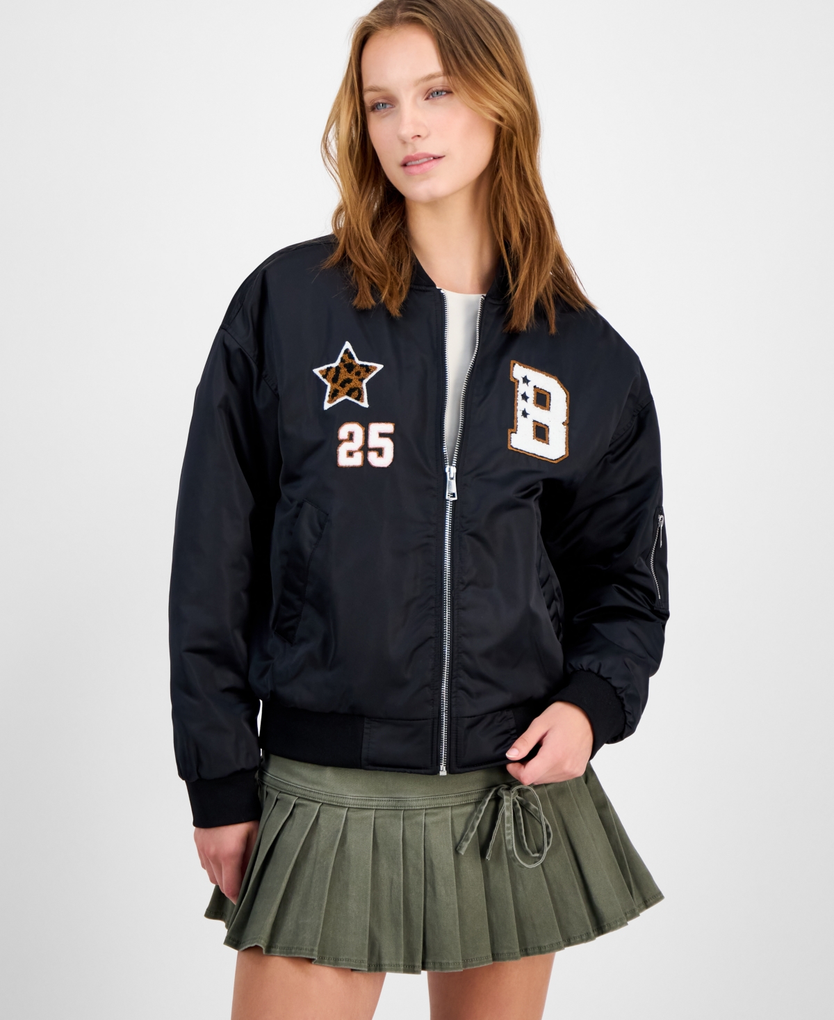 Click here for Hippie Rose Juniors Oversized Bomber Jacket - Blac... prices