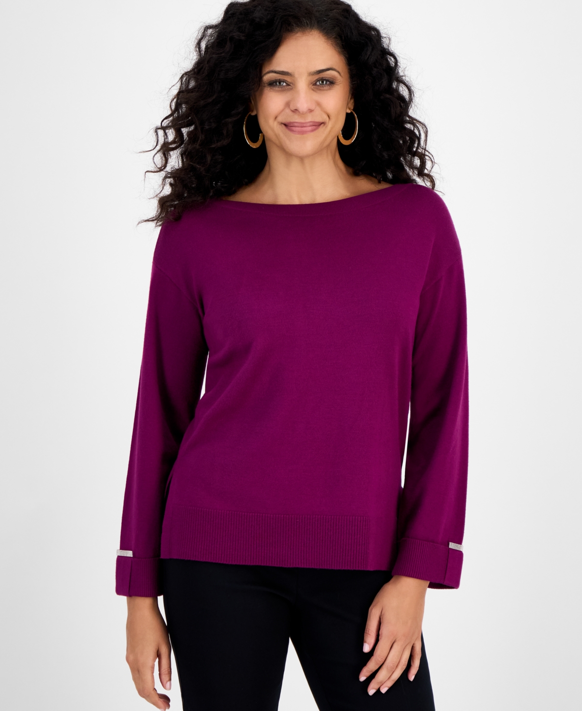 Click here for Jm Collection Womens Split-Hem Boat-Neck Sweater... prices