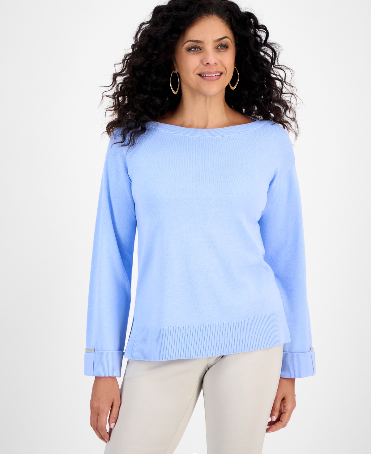 Click here for Jm Collection Womens Split-Hem Boat-Neck Sweater... prices