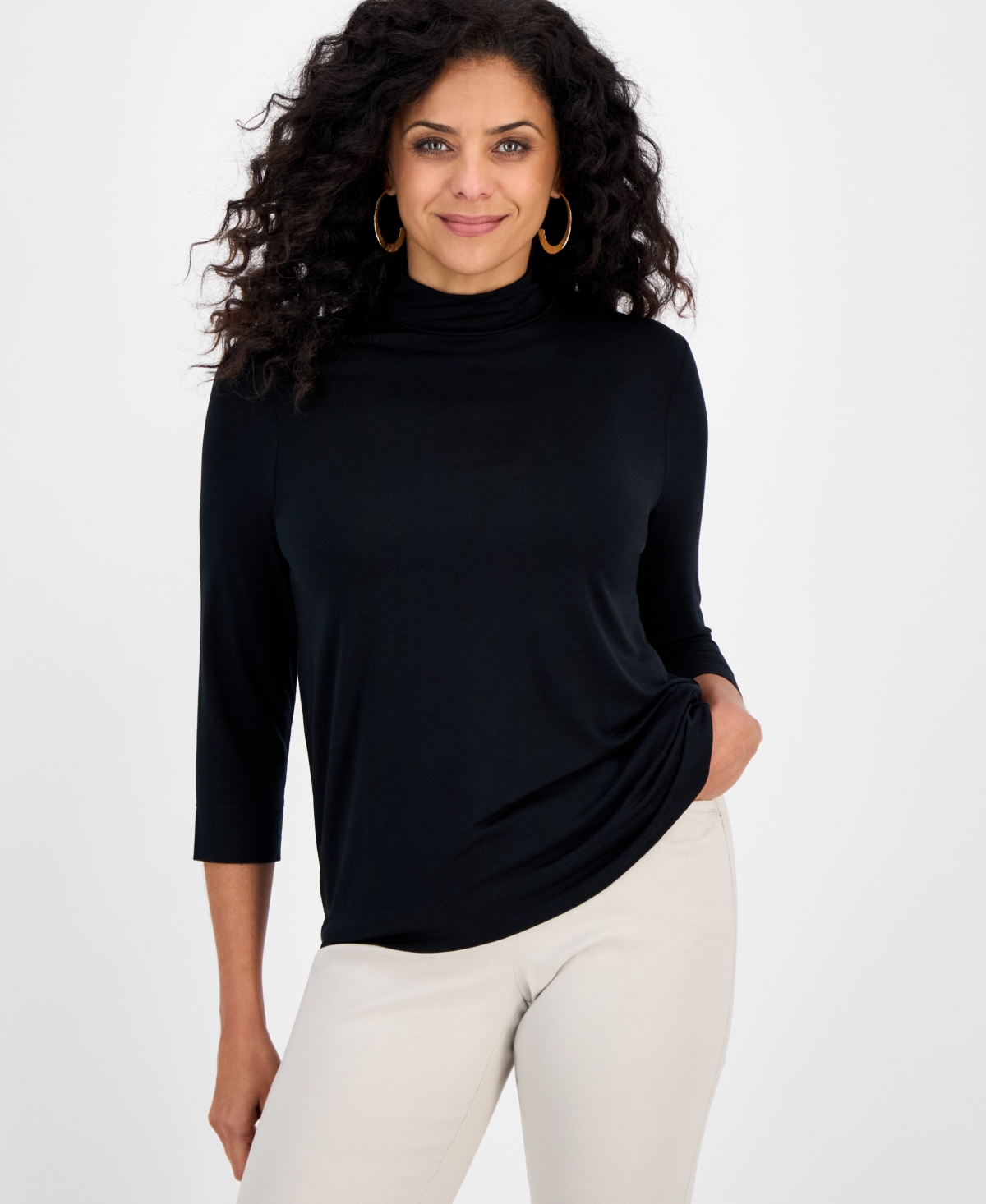 Click here for Jm Collection Womens Mock-Neck 3/4-Sleeve Top  Mac... prices