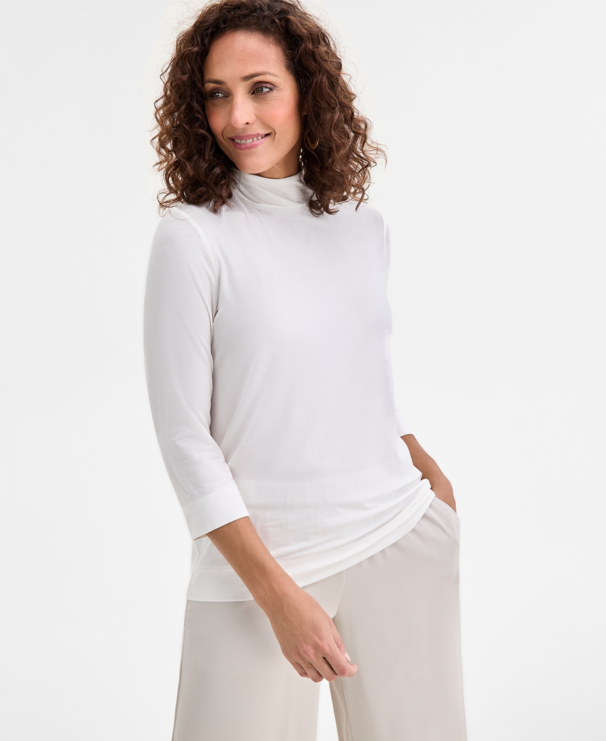 Click here for Jm Collection Womens Mock-Neck 3/4-Sleeve Top  Mac... prices