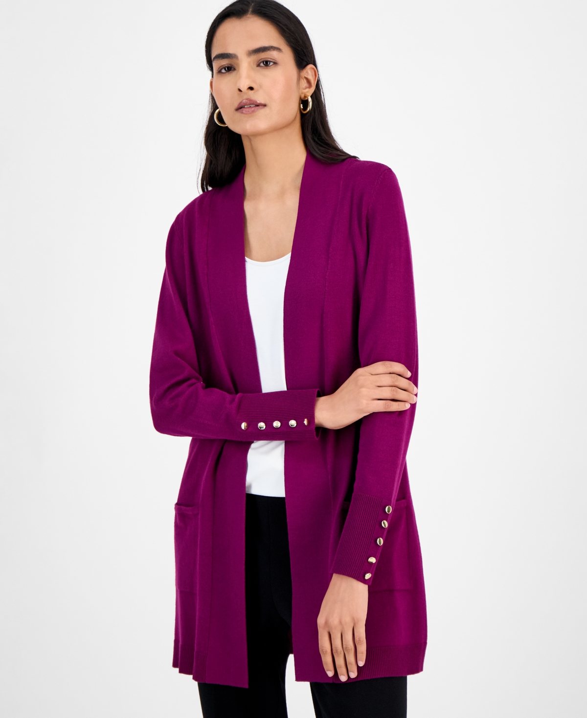 Click here for Jm Collection Petite Open-Front Button-Cuff Cardig... prices