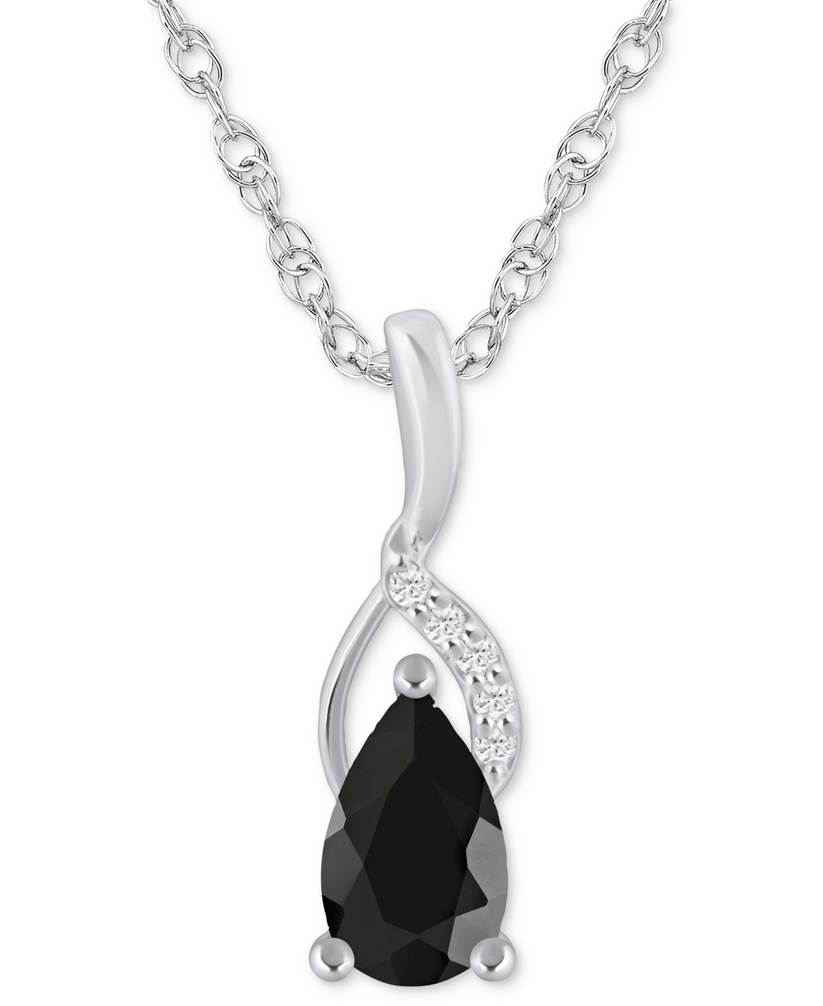 Macys Gemstone and Diamond Accent Necklace in 10K White Gold (also in 10k Yellow Gold) - Black Onyx
