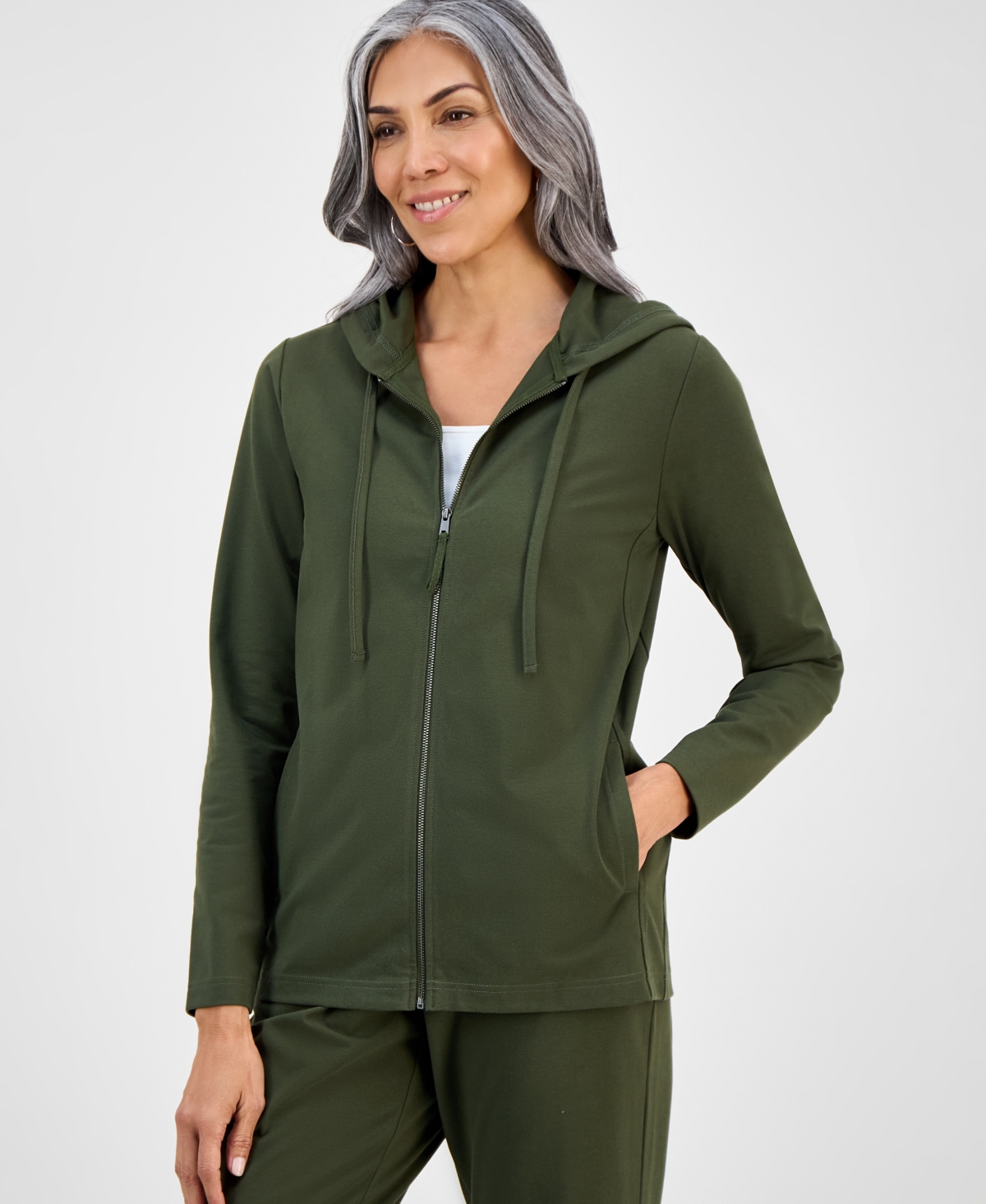 Click here for Style & Co Womens Zip-Front Hooded Sweatshirt  Cre... prices