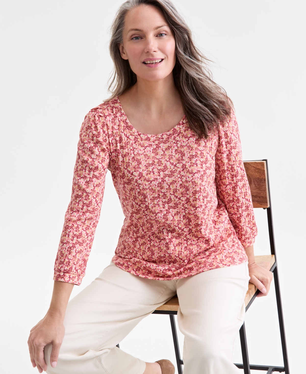Click here for Style & Co Womens Printed Scoop-Neck 3/4-Sleeve To... prices