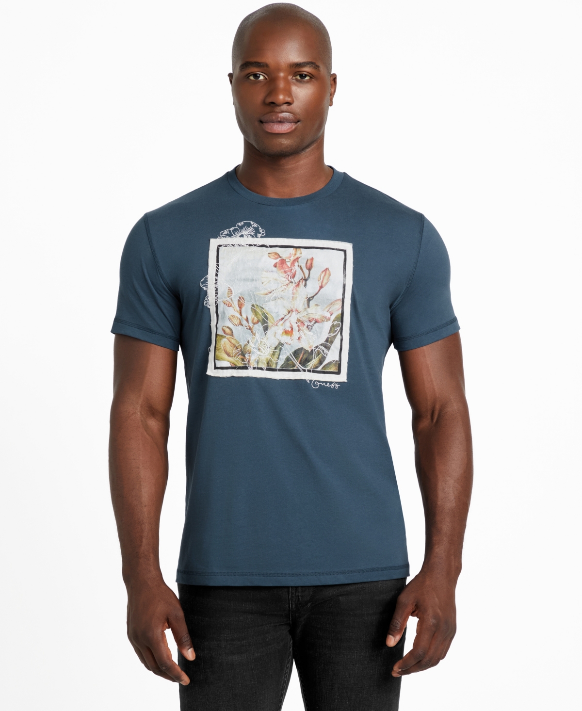 Click here for Guess Mens Short Sleeve Crewneck Flower Box Graphi... prices