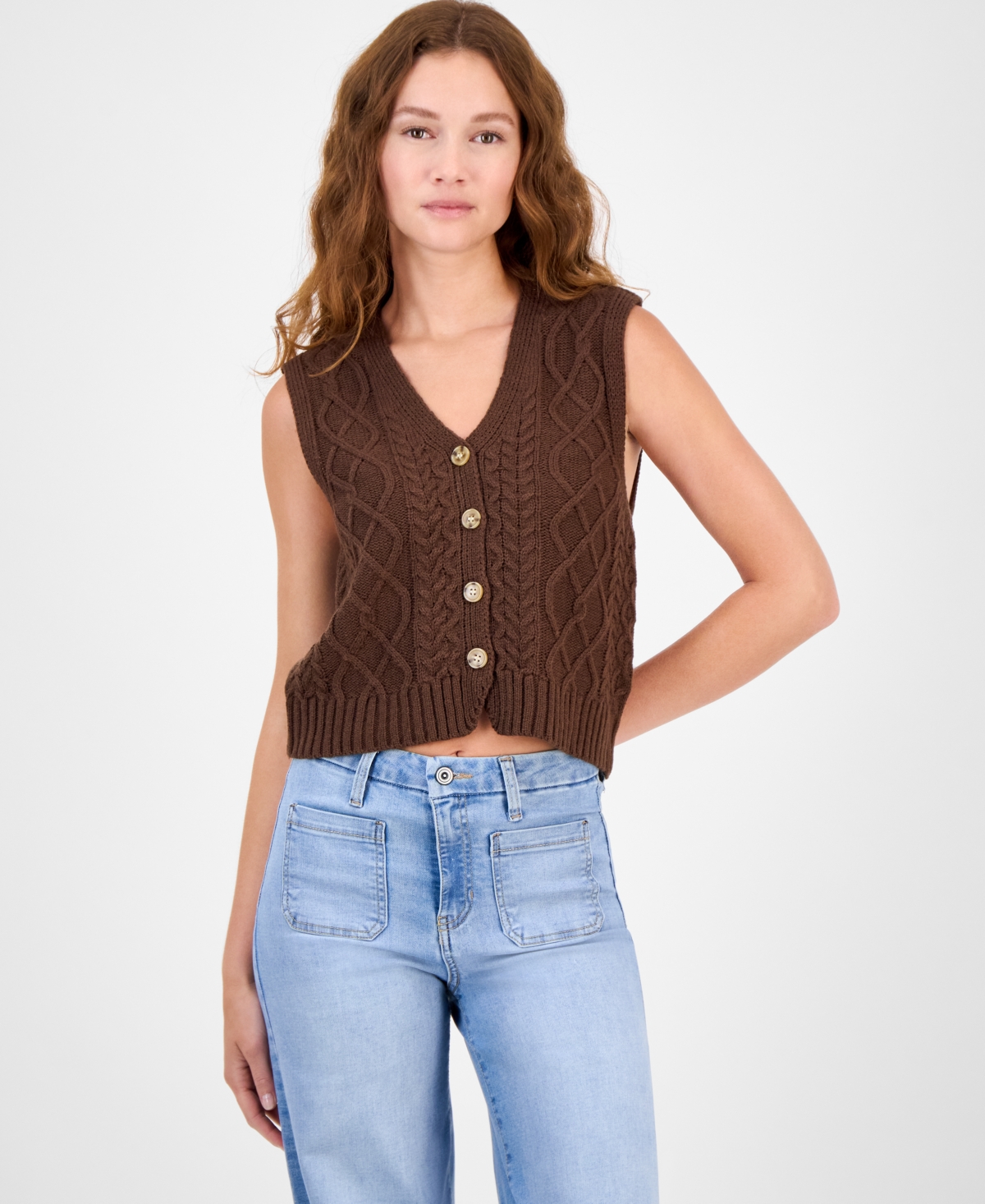Click here for Ultra Flirt Juniors V-Neck Button-Front Chunky-Kni... prices