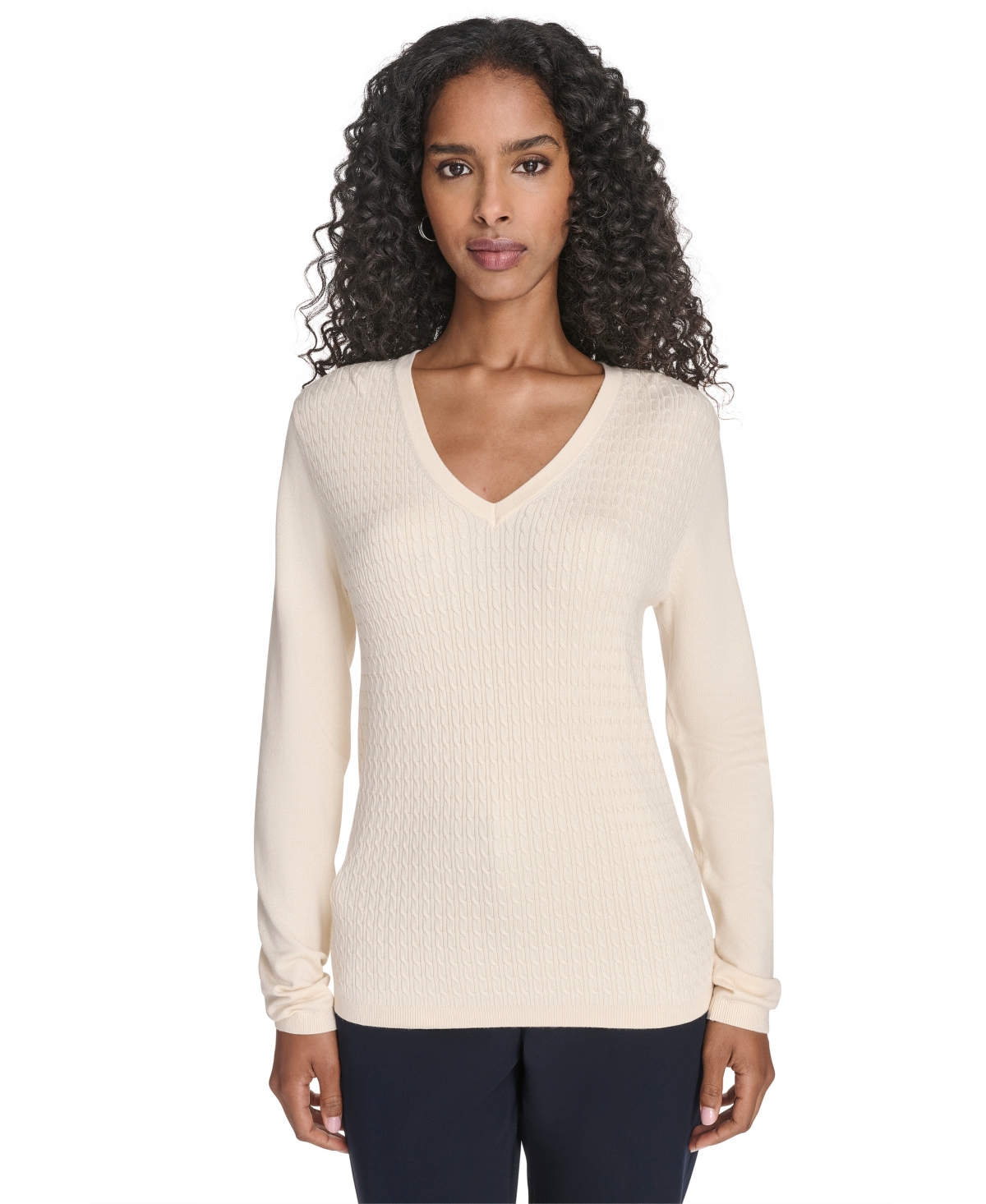 Click here for Tommy Hilfiger Womens V-Neck Cable Sweater - White... prices