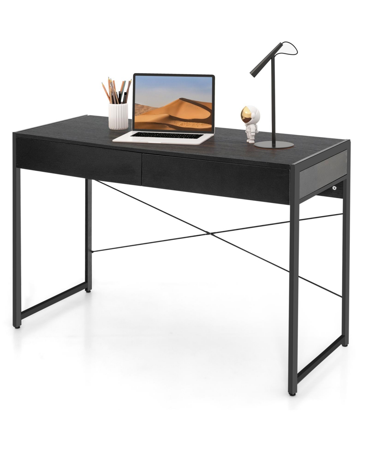 Click here for 2-Drawer Home Office Desk with Steel Frame - Black prices