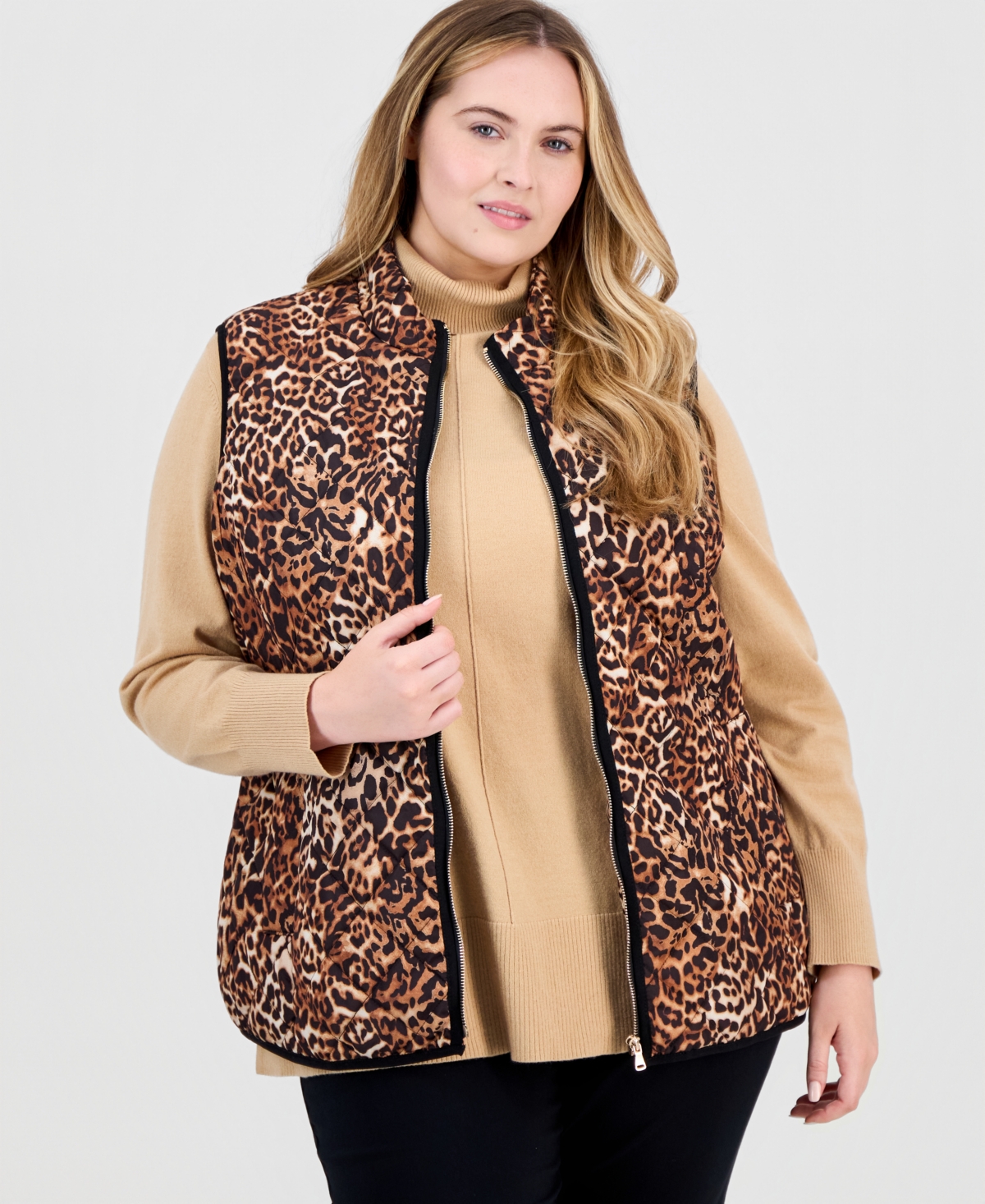Click here for Jones New York Plus Size Quilted Zip-Front Vest -... prices