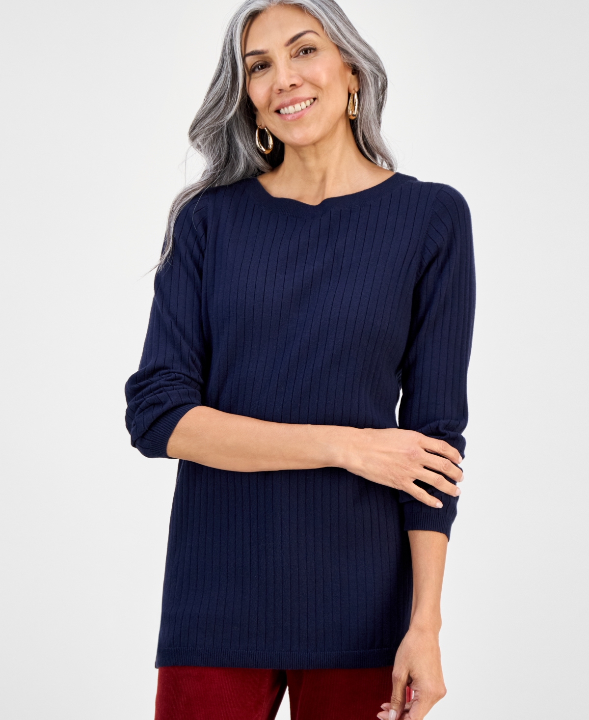 Click here for Style & Co Womens Ribbed Boat Neck Tunic Sweater... prices