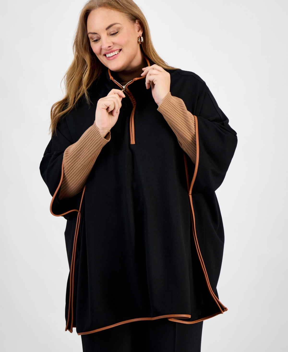 Click here for Jones New York Plus Size Faux-Leather-Trim Quarter... prices