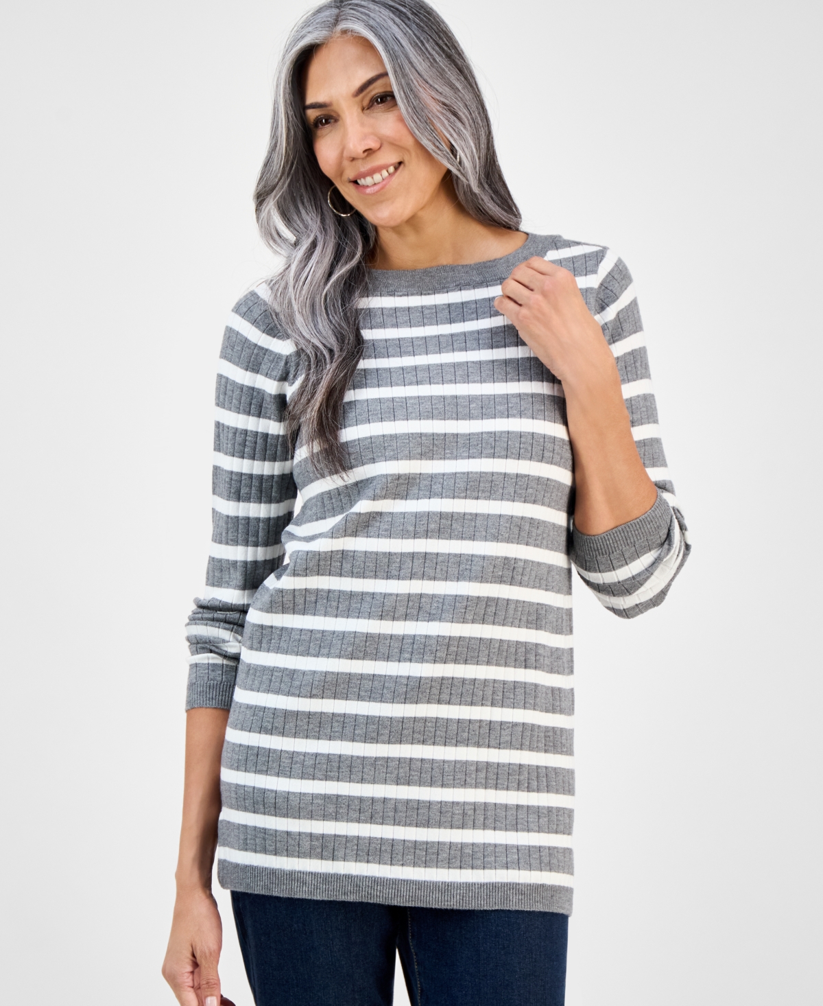 Click here for Style & Co Womens Boat-Neck Ribbed Tunic Sweater... prices