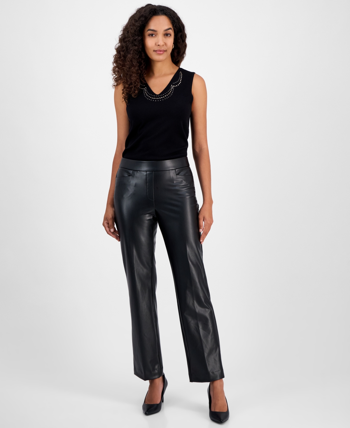 Click here for Kasper Faux-Leather Mid-Rise Straight-Leg Pants  R... prices
