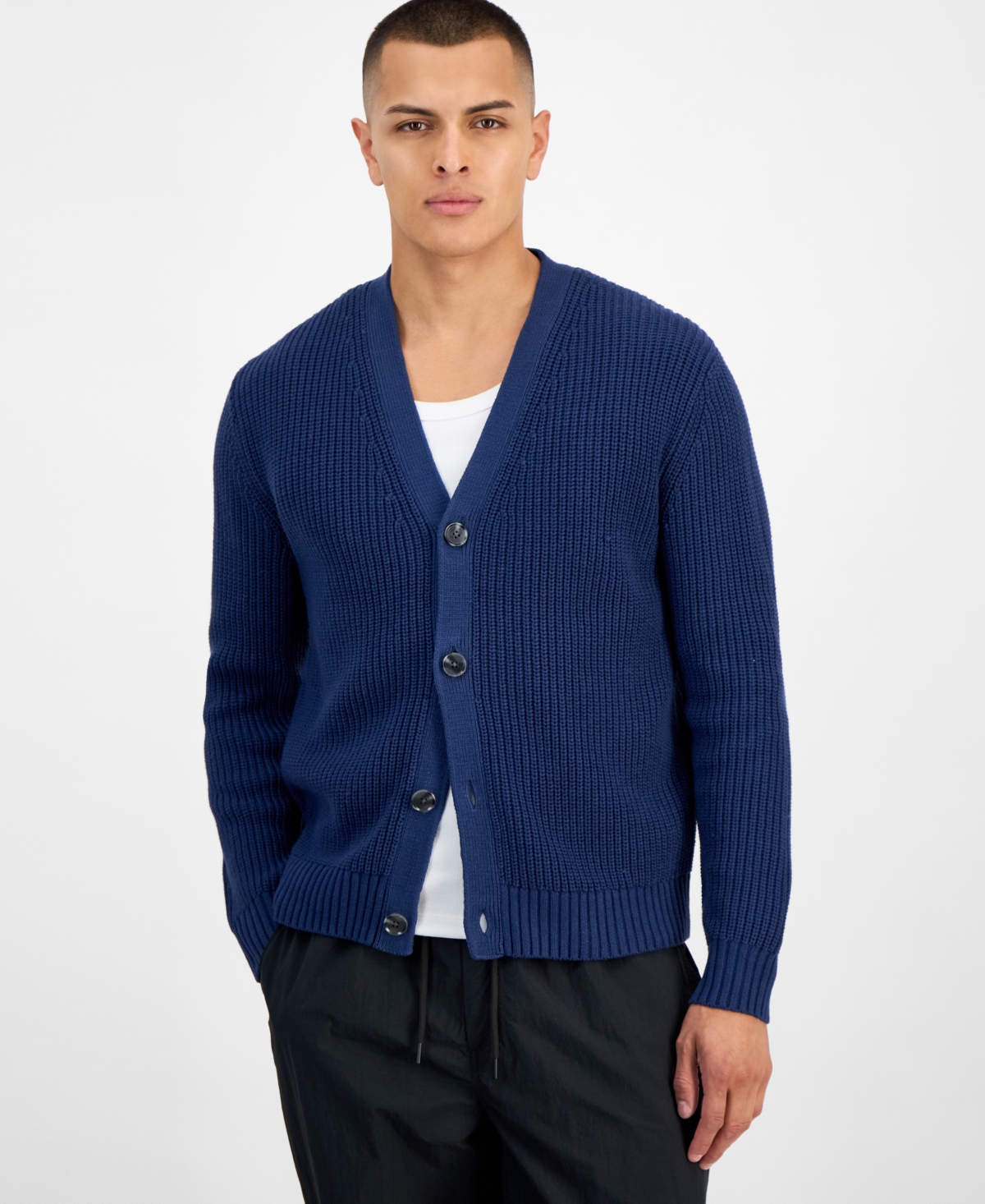 Click here for Mode of One Mens Shaker-Stitch V-Neck Cardigan  Ma... prices