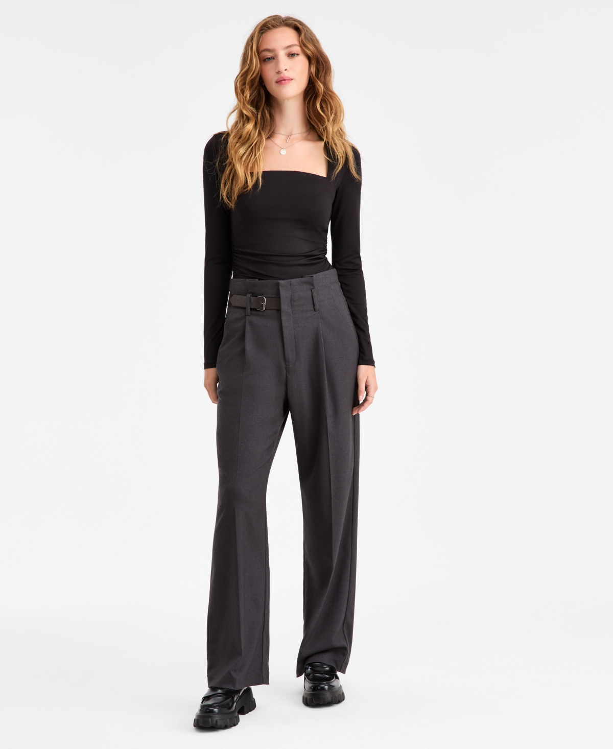 Click here for Bar Iii Womens Buckle-Tab Pleated Trousers  Macys... prices