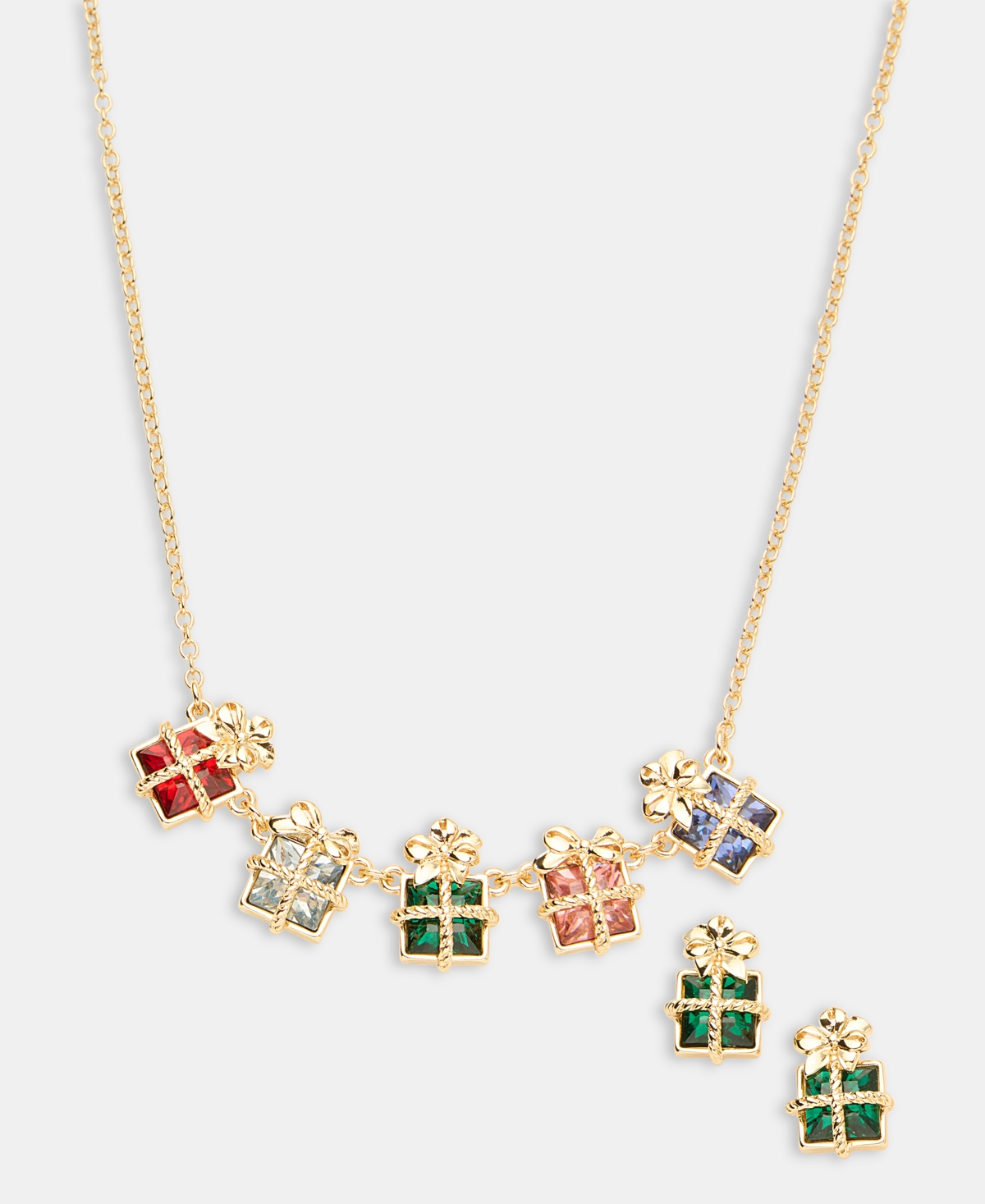 Click here for Holiday Lane Gold-Tone Multicolor Present Stud Ear... prices
