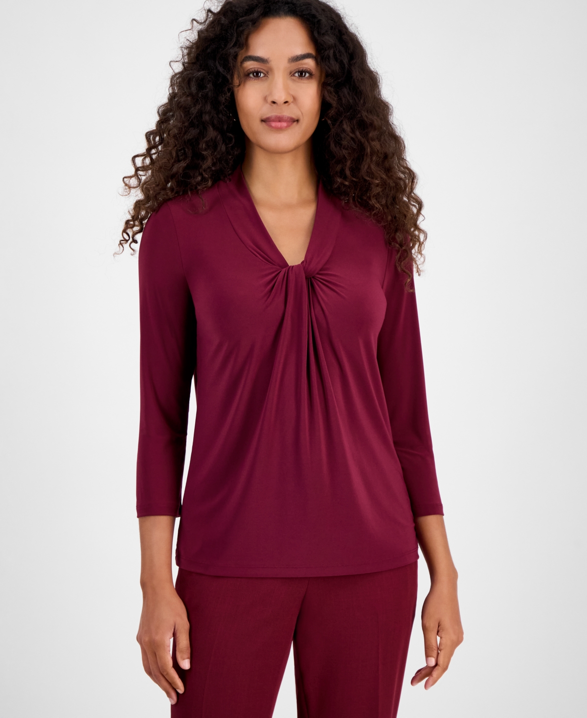 Click here for Kasper Womens Knot-Front 3/4-Sleeve Blouse - Shira... prices