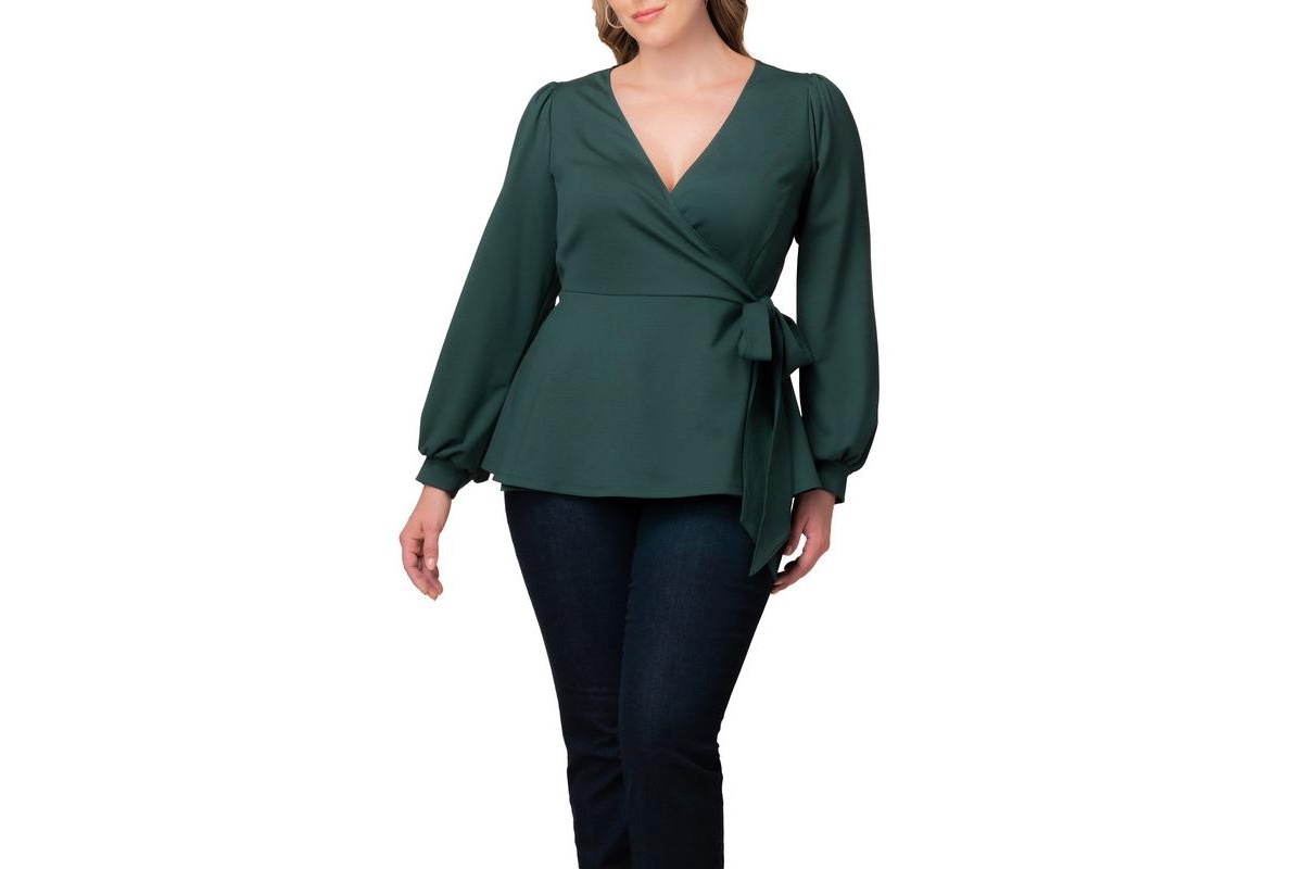 Click here for Kiyonna Plus Size Natasha Long Sleeve Wrap Top - H... prices