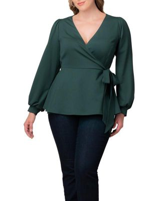 Kiyonna Plus Size Natasha Long Sleeve Wrap Top - Macy's