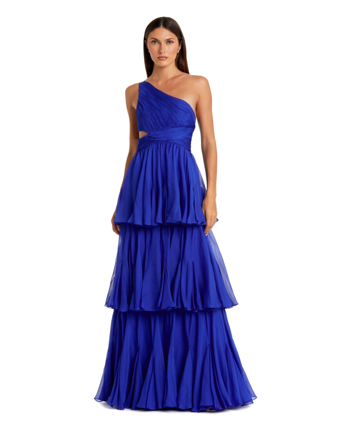 Click here for Mac Duggal Womens One Shoulder Tiered Chiffon Gown... prices