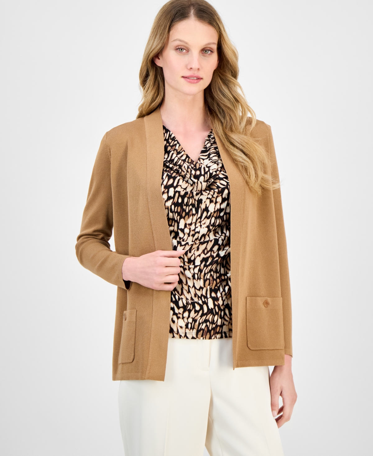Click here for Anne Klein Womens Malibu Fine Rib Open-Front Cardi... prices