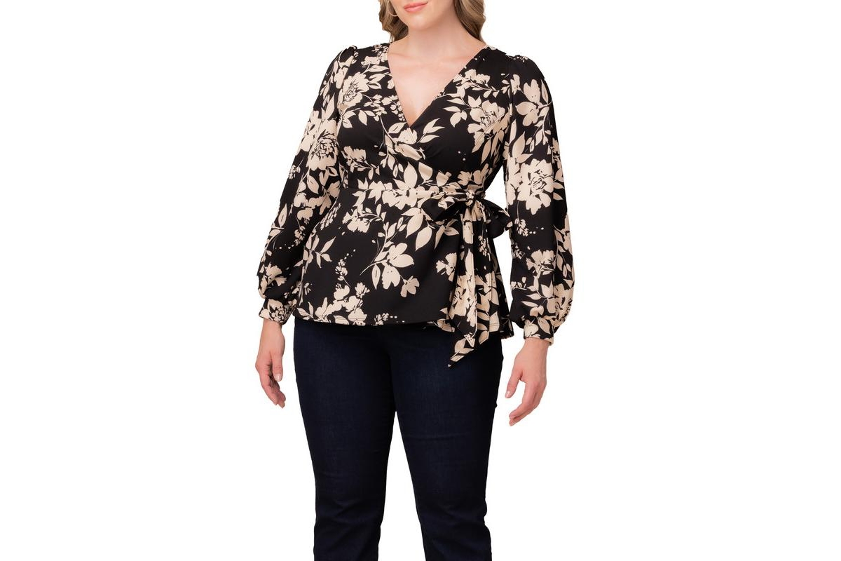 Click here for Kiyonna Plus Size Natasha Long Sleeve Wrap Top - V... prices