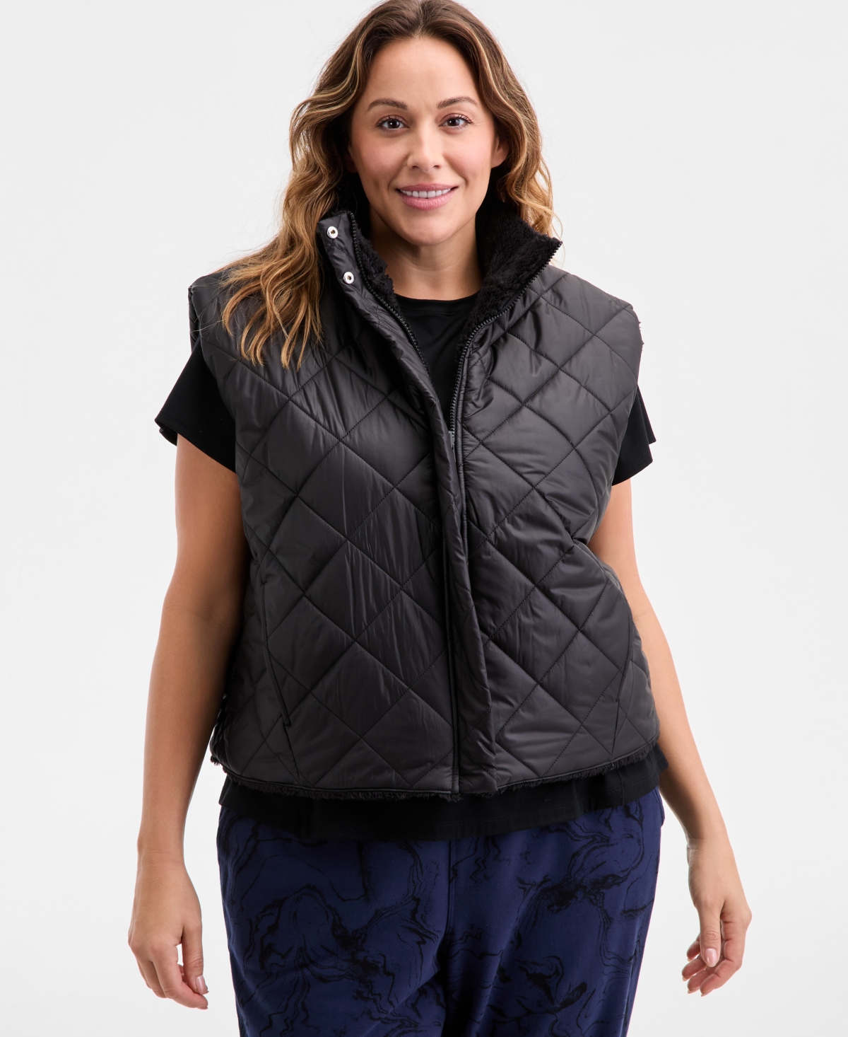 Click here for Id Ideology Plus Size Relaxed Zip-Front Sherpa Ves... prices