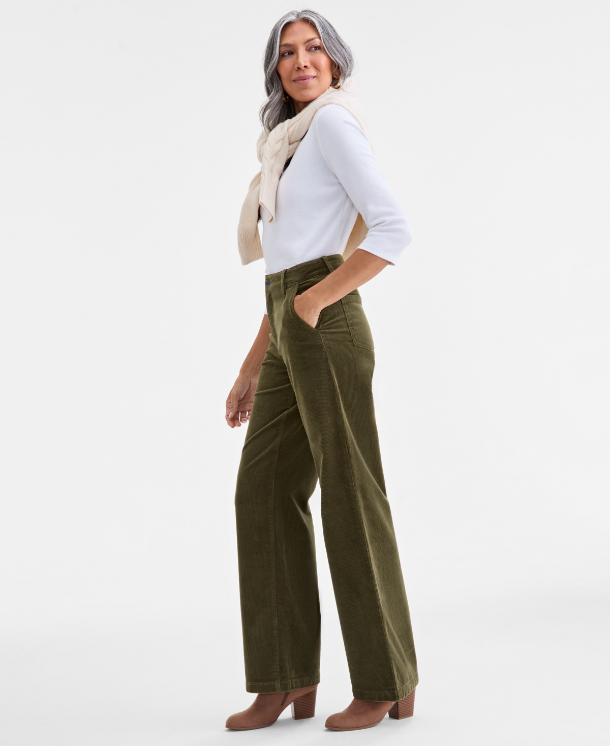 Click here for Style & Co Petite Mid Rise Wide-Leg Corduroy Pants... prices