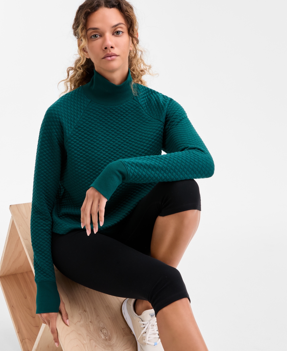 Click here for Id Ideology Womens Relaxed Quilted Mock-Neck Sweat... prices