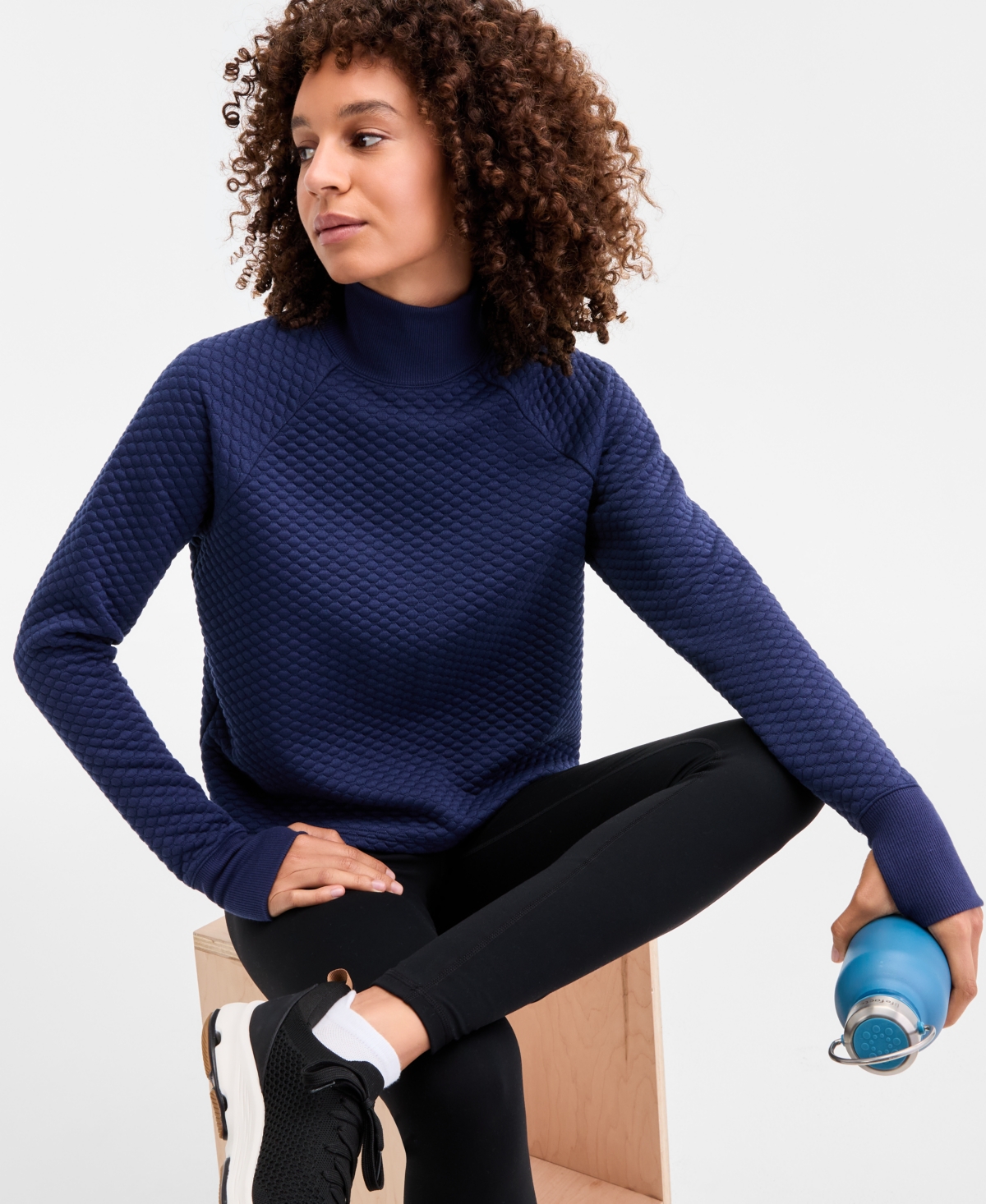 Click here for Id Ideology Womens Relaxed Quilted Mock-Neck Sweat... prices