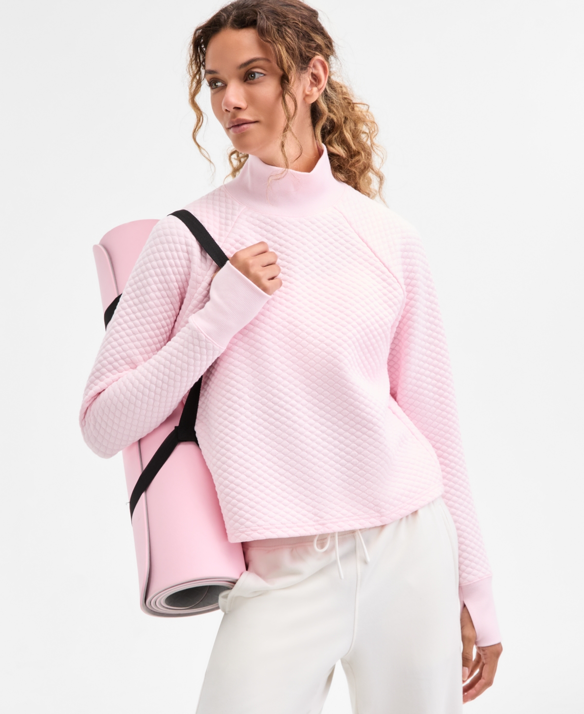 Click here for Id Ideology Womens Relaxed Quilted Mock-Neck Sweat... prices