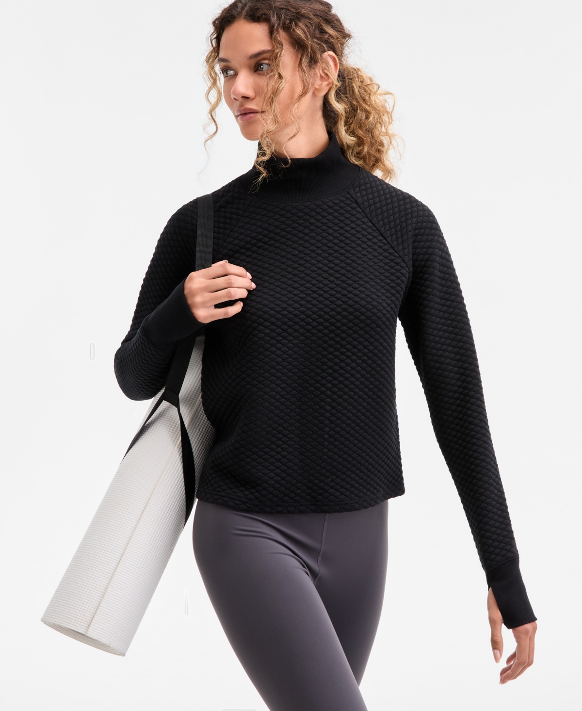 Click here for Id Ideology Womens Relaxed Quilted Mock-Neck Sweat... prices