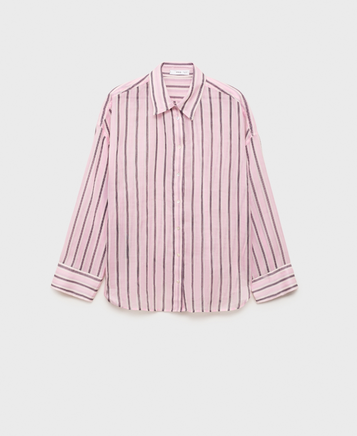 Click here for Mango Womens Striped Ramie Shirt - Light Pink prices