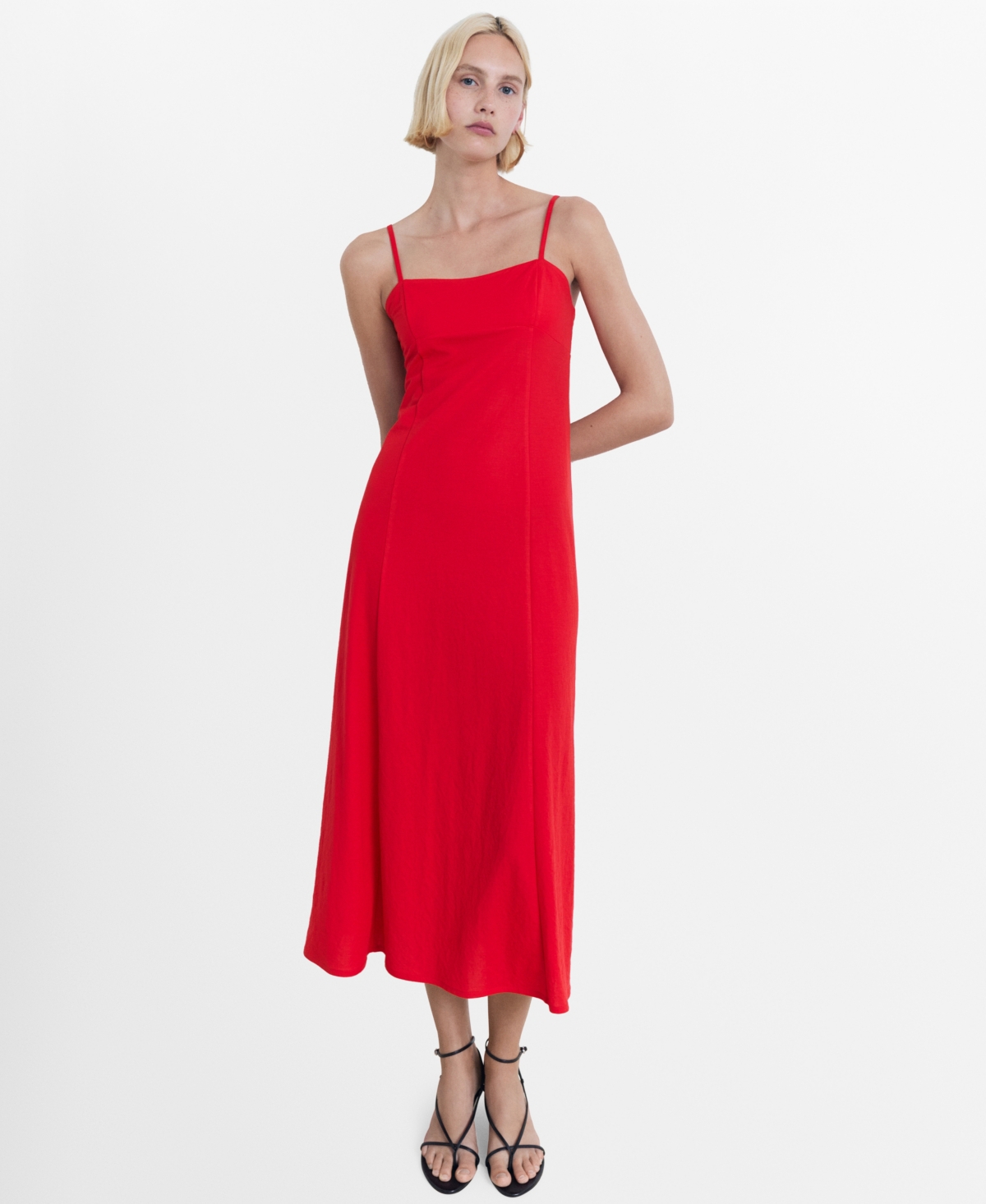 Click here for Mango Womens Bow on the Back Midi Dress - Red prices