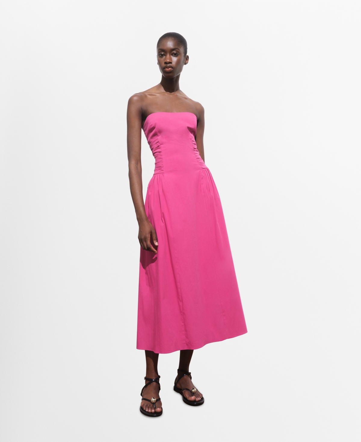 Click here for Mango Womens Strapless Midi Dress - Fuchsia prices