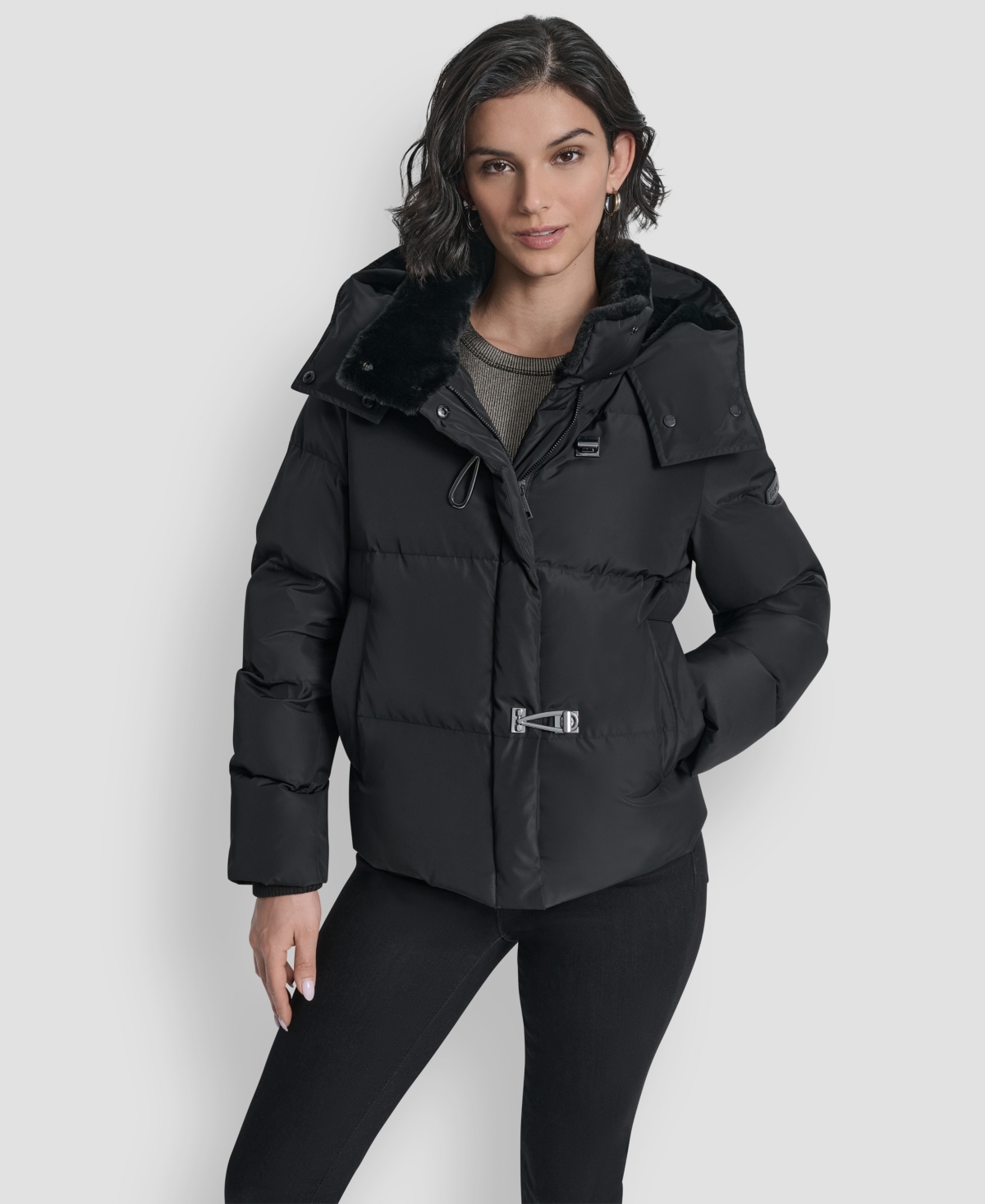 Click here for Dkny Womens Shirt Toggle Hooded Puffer Coat - Blac... prices