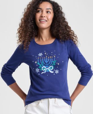 Click here for Holiday Lane Womens Menorah Long Sleeve Top Pxs 4x... prices