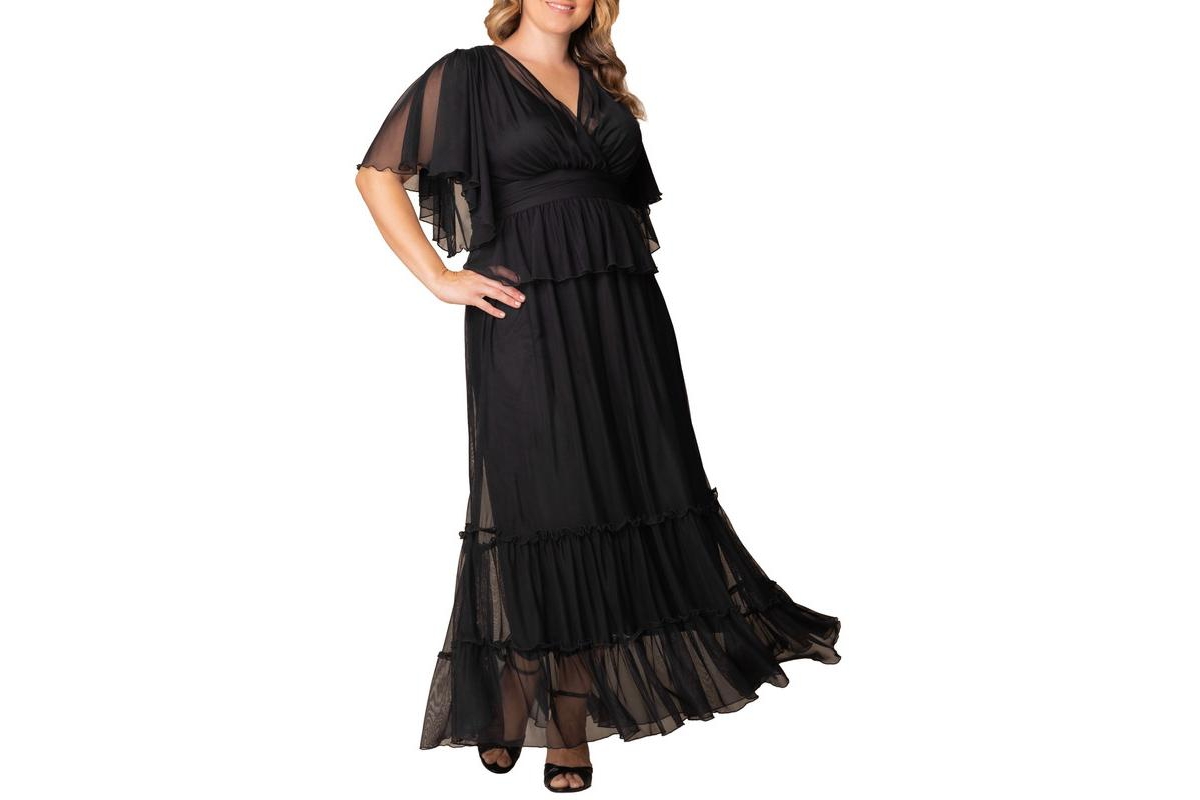Click here for Kiyonna Plus Size Graceful Tiered Mesh Gown - Onyx prices