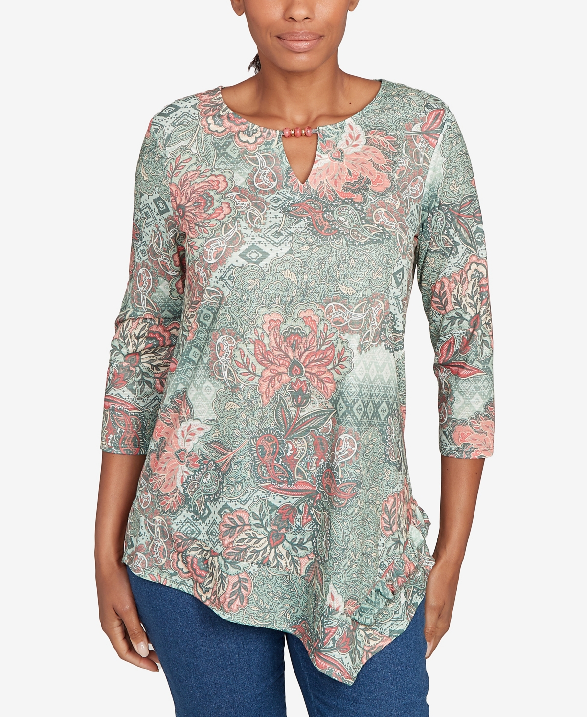Click here for Ruby Rd. Petite Floral Patchwork Split Beaded Neck... prices