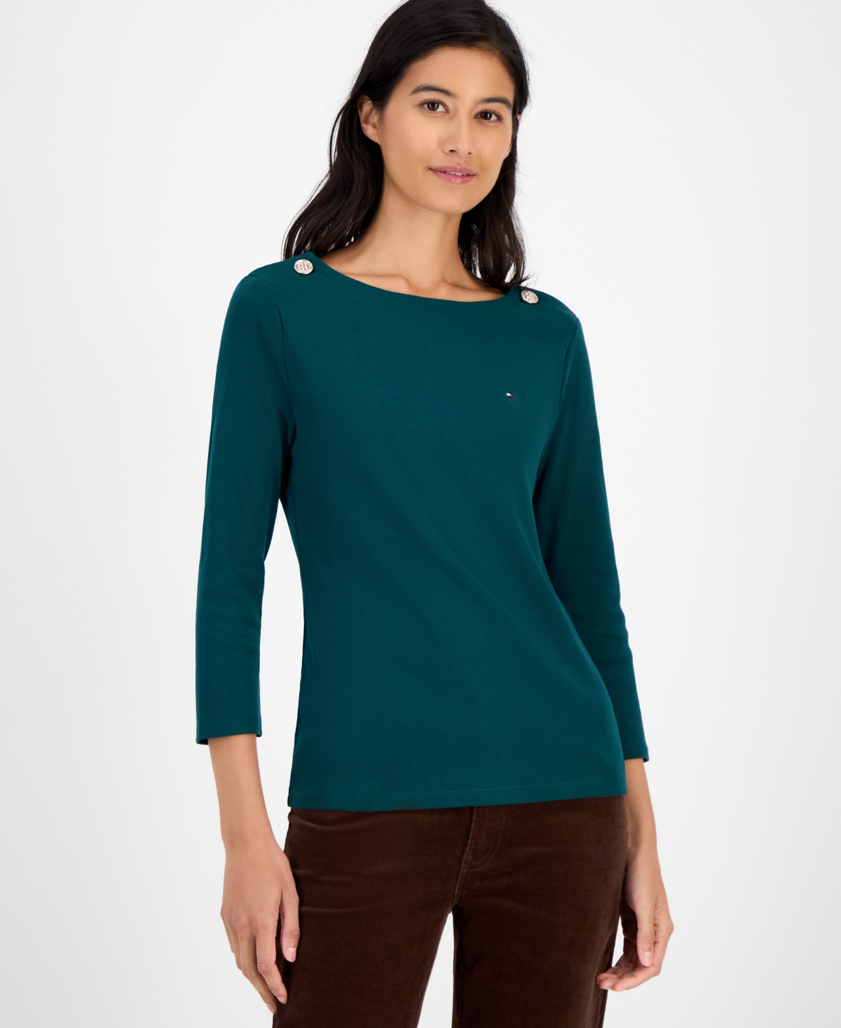 Click here for Tommy Hilfiger Womens Boat-Neck 3/4-Sleeve Top - F... prices