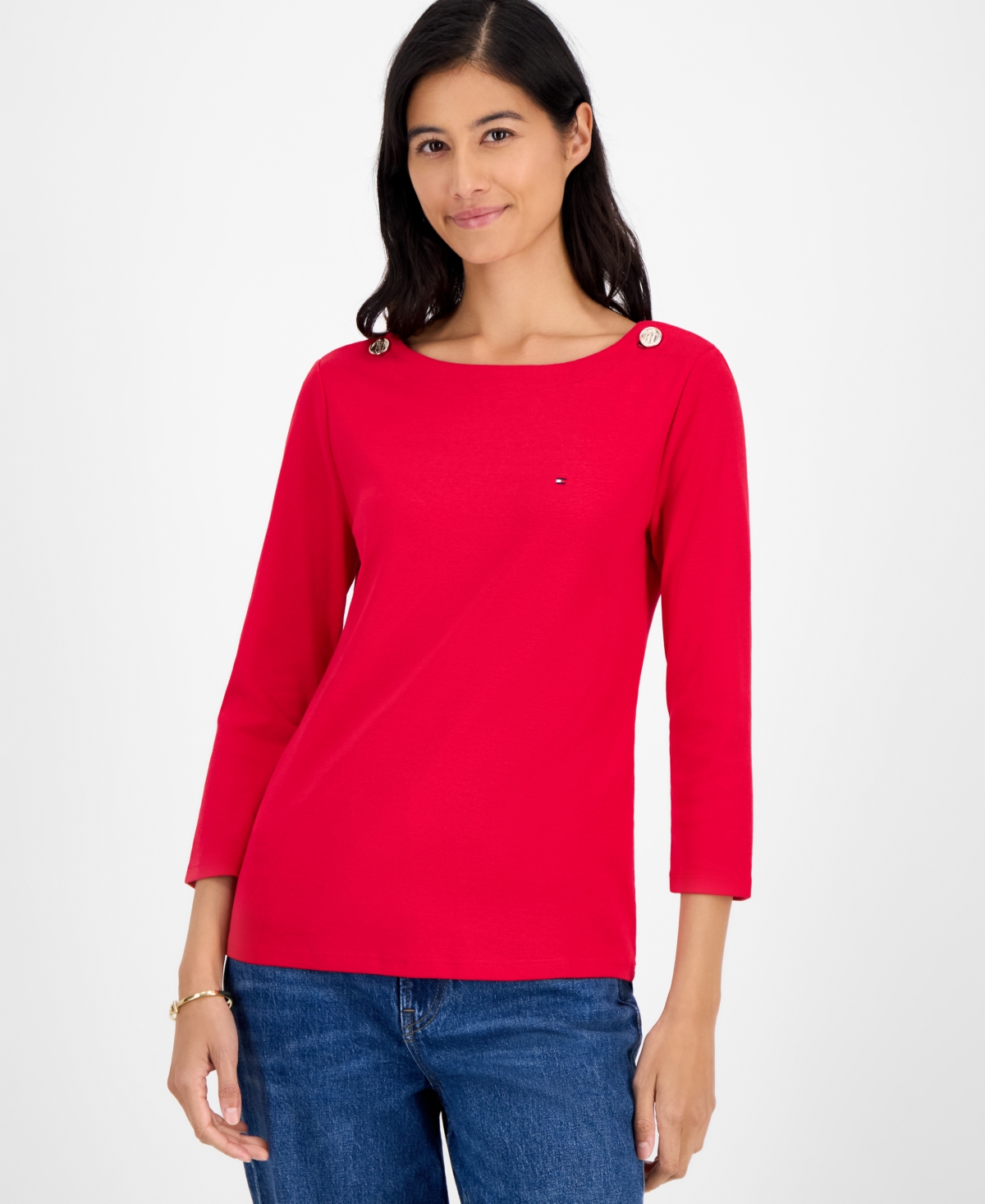 Click here for Tommy Hilfiger Womens Boat-Neck 3/4-Sleeve Top - S... prices