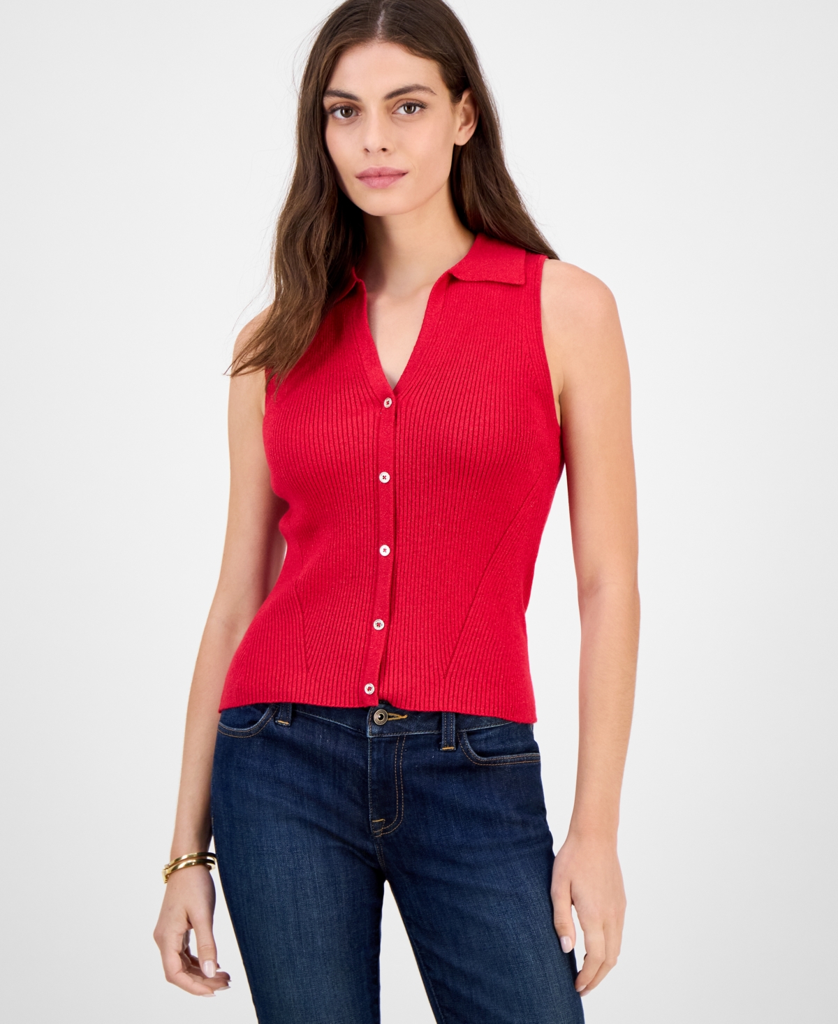 Tommy Hilfiger Womens Sleeveless Halter Polo Sweater - Scarlet
