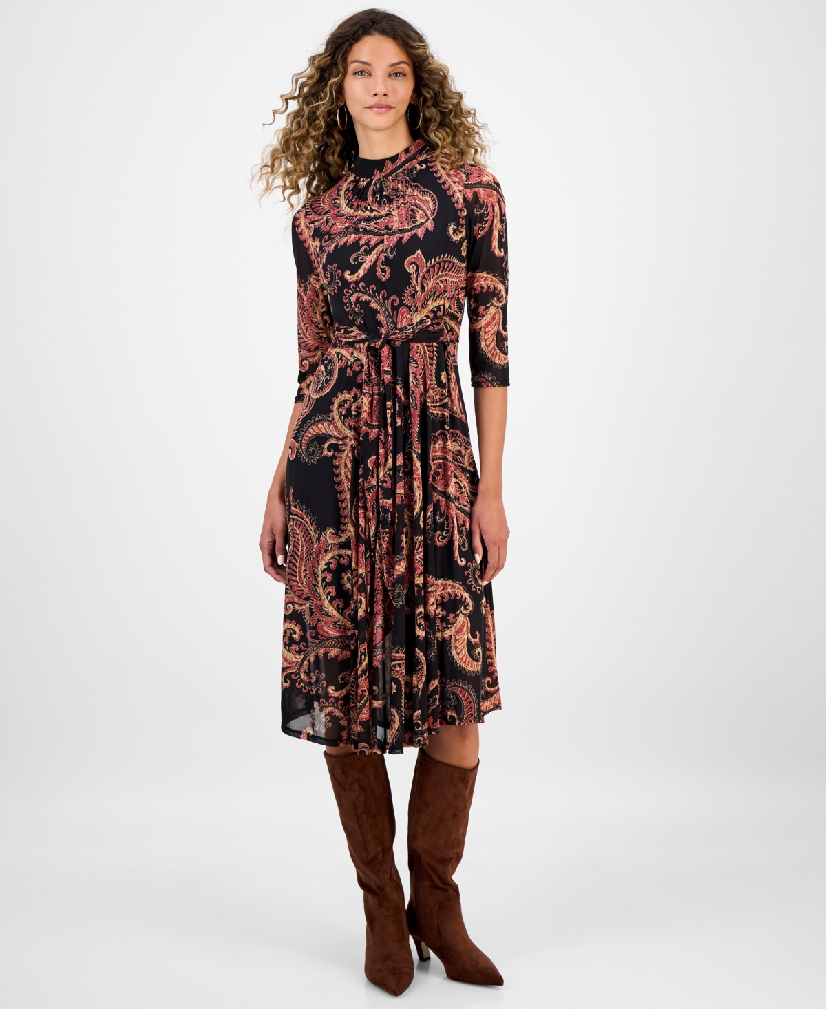 Click here for Robbie Bee Womens Printed Mock Neck Midi Dress - R... prices