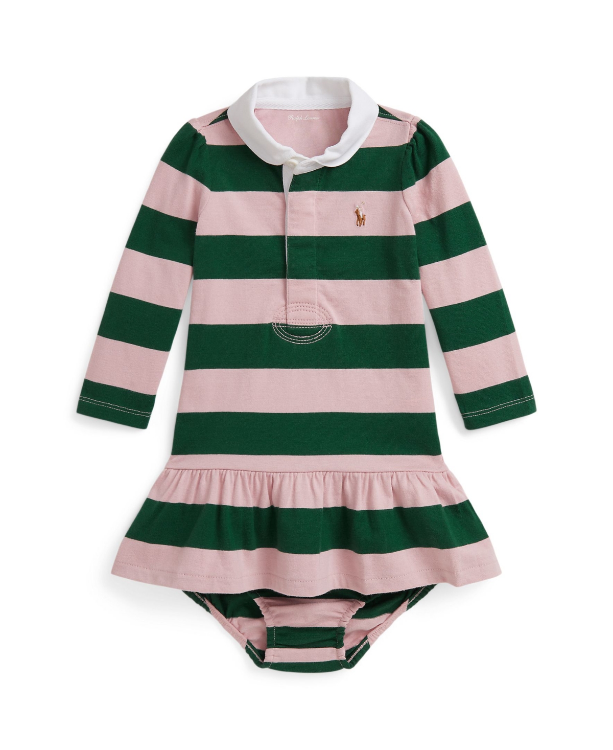 Polo Ralph Lauren Baby Girls Rugby Shirred Flounced Skirt Jersey Dress - Multi