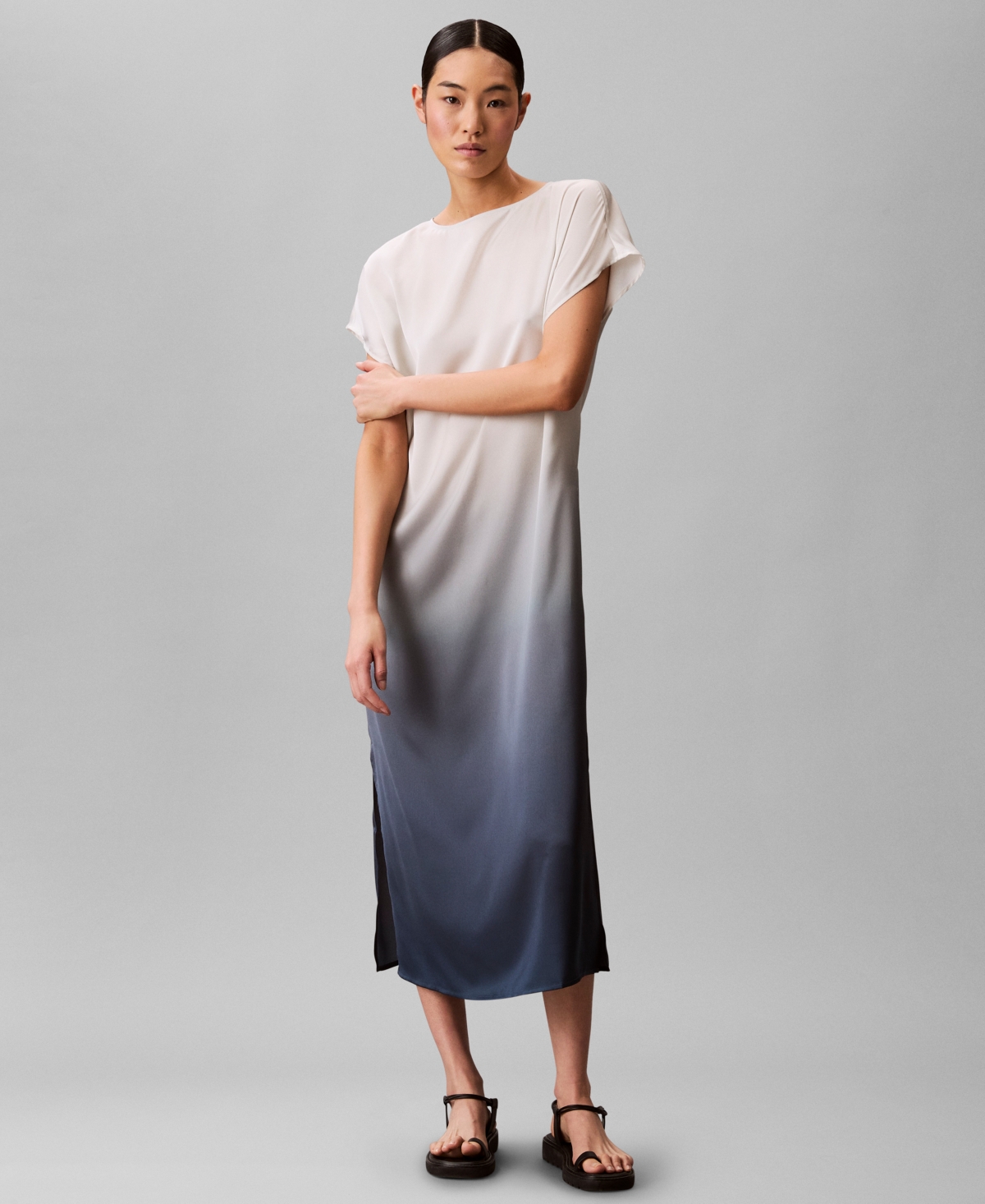 Click here for Calvin Klein Womens Printed Satin Relaxed Dress -... prices