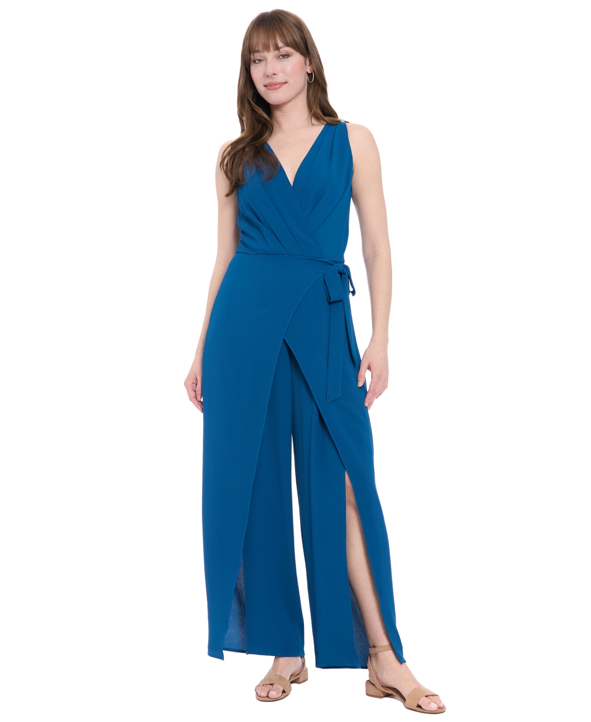 Click here for London Times Petite Wide-Leg Wrap-Overlay Jumpsuit... prices