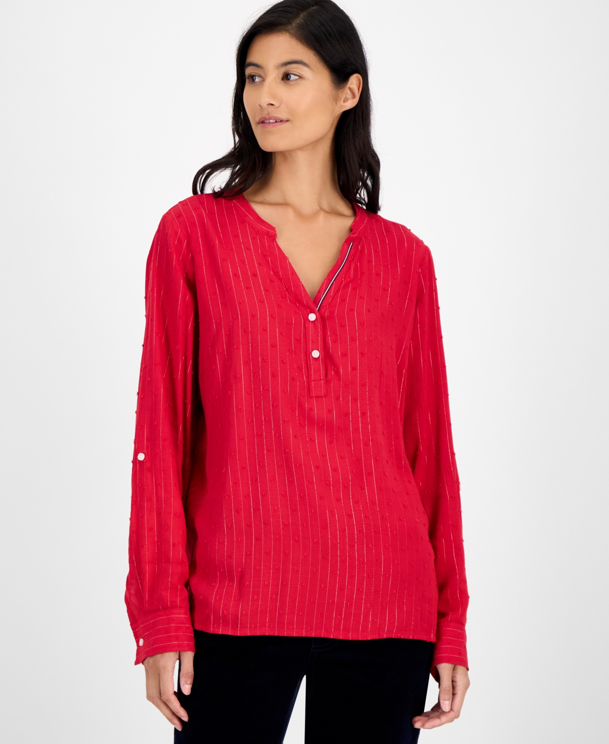 Click here for Tommy Hilfiger Womens Sparkle Clip Dot Popover Top... prices