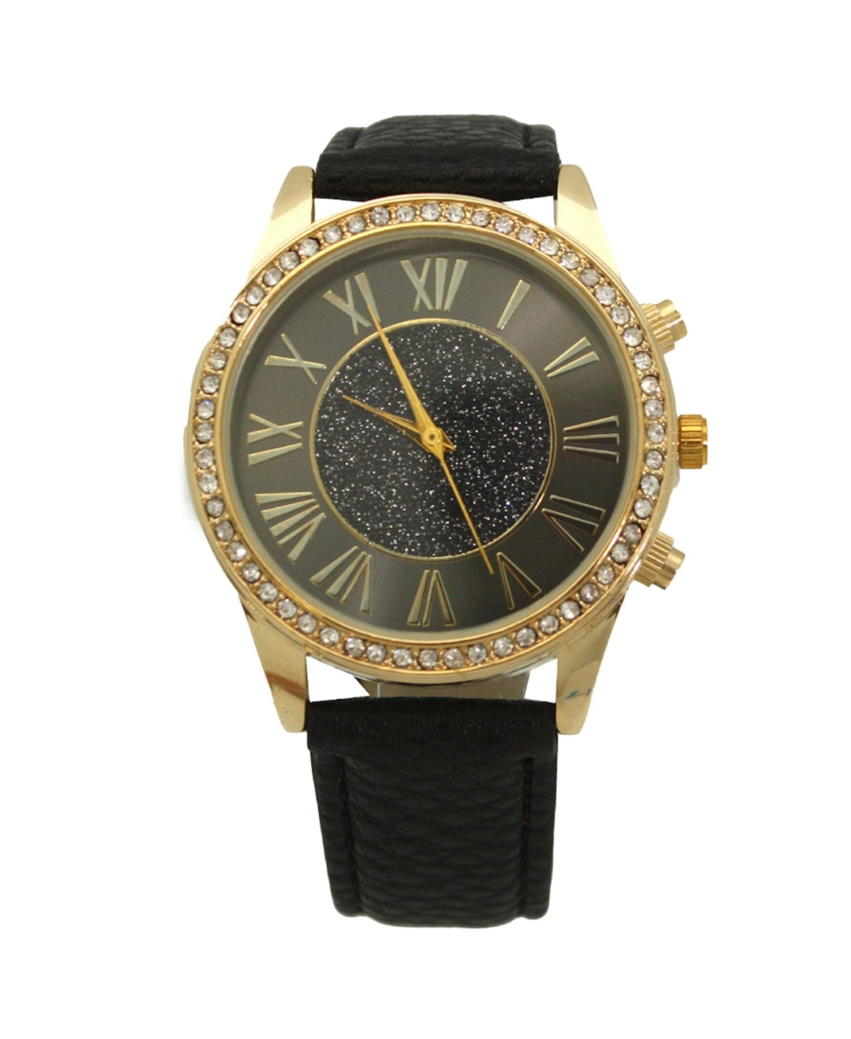 Click here for Black Glitter And Gold Detail Leather Strap Watch... prices